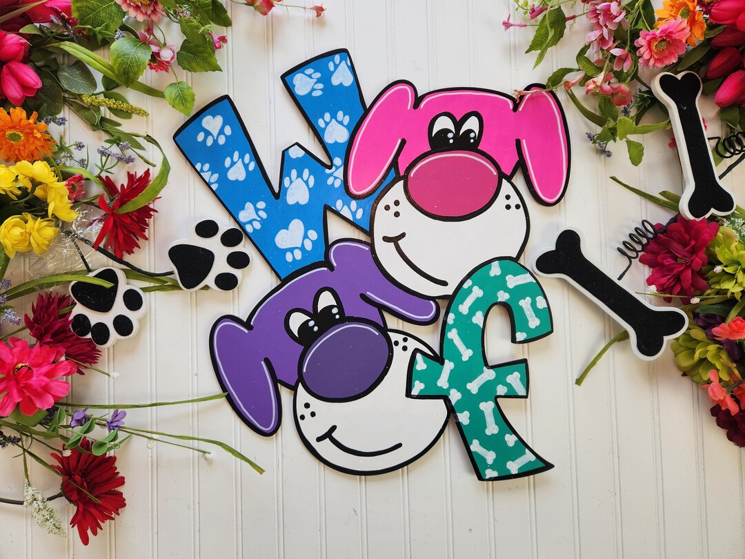 Woof Dog Door Hanger, Dog Door Hanger, Love Dogs Door Hanger, Welcome ...