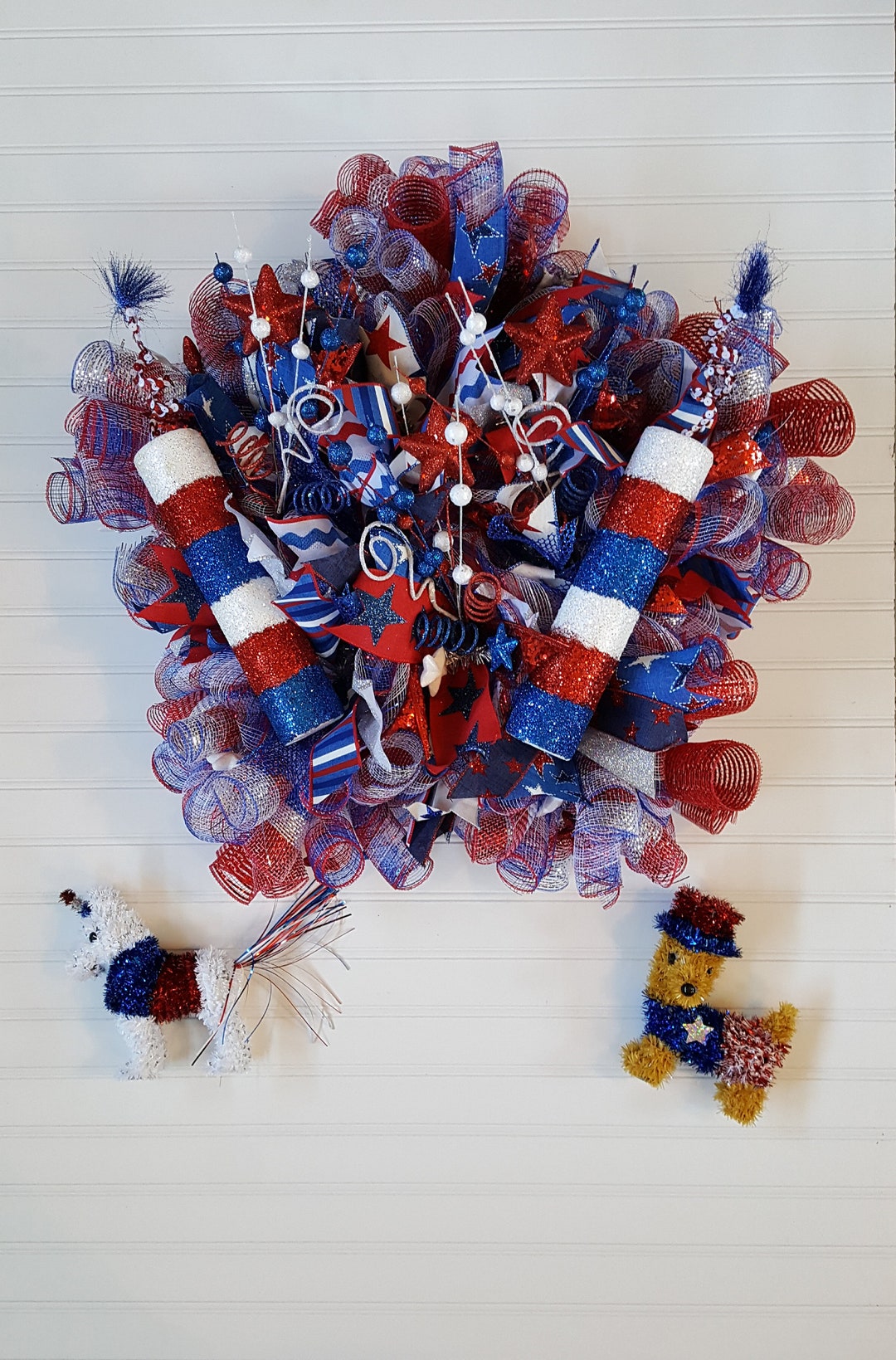 Patriotic Star Fireworks Wreath, Independence Day Wreath, American Door ...