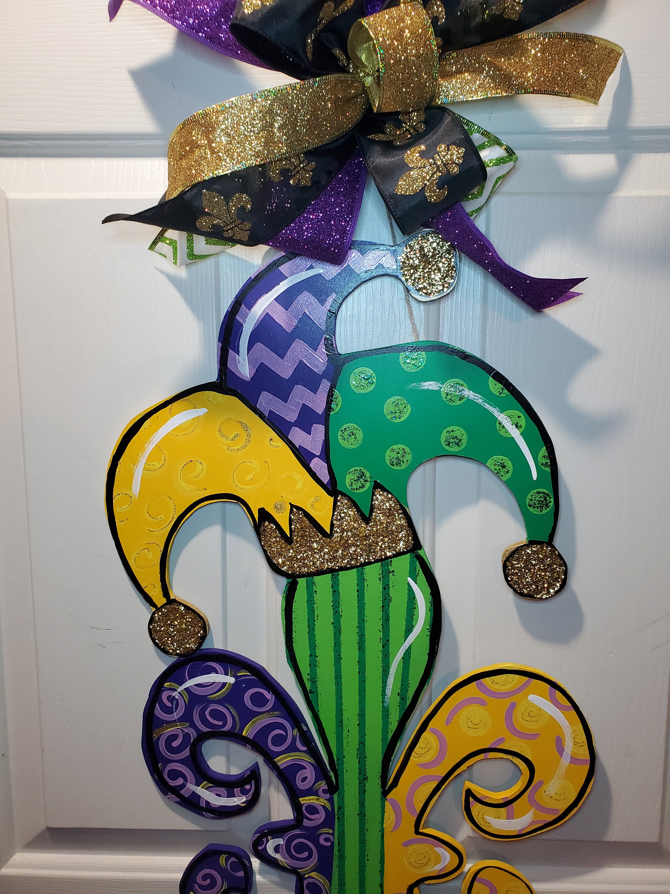 Jester Fleur-de-lis Door Hanger, Mardi Gras Door Hanger, Fleur-de-lis ...