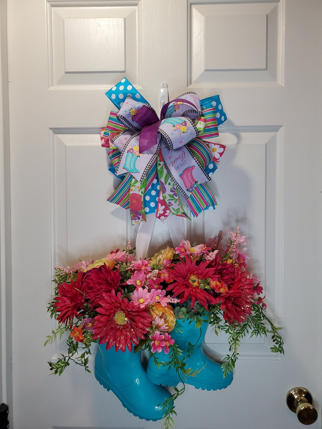Spring Rainboot and Flower Door Hanger, Flower Boot Door Hanger, Spring ...