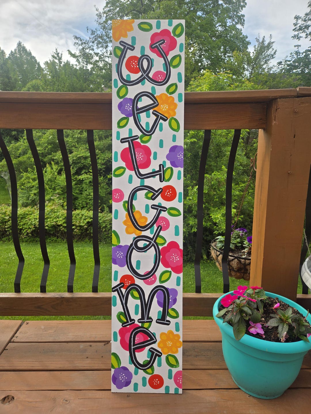 Welcome Floral Porch Leaner: Hand-painted Home Yard Art - Etsy