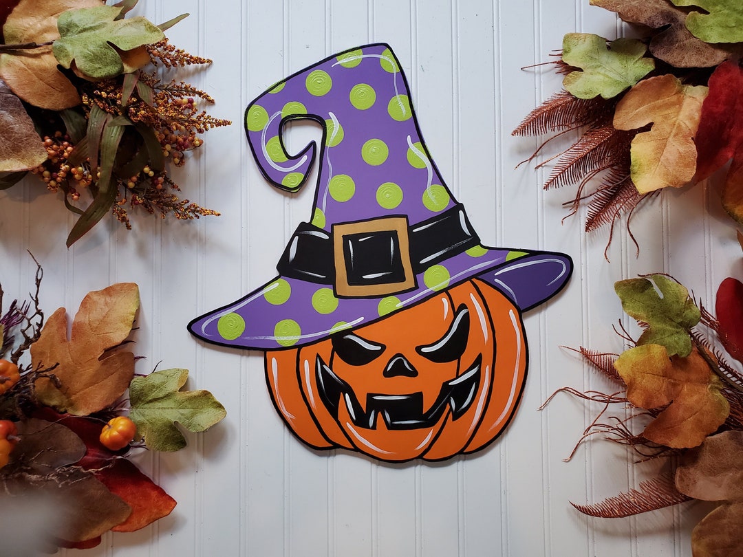 Halloween Scary Pumpkin Door Hanger, Witch Pumpkin Door Hanger, Fall ...