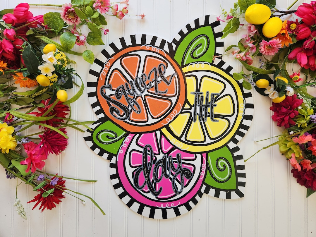 Squeeze the Day Citrus Door Hanger: Hand-painted Summer Welcome Decor ...