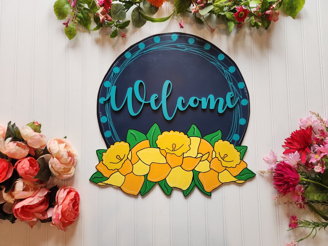 Spring Daffodil Welcome Door Hanger, Spring Flowers Door Hanger ...