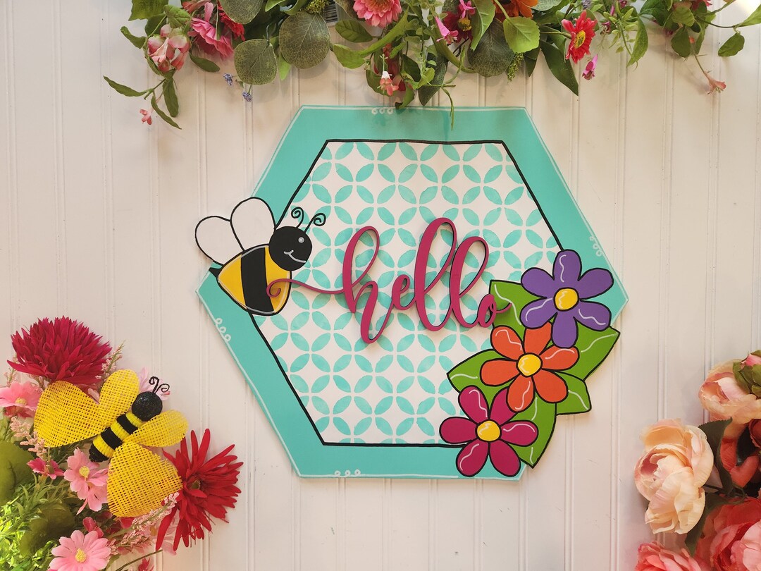 Bumblebee Hello Door Hanger: Floral Bee Decor - Etsy