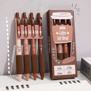 4pcs Coffee Beans Gel Pens, 0.5mm Black Ink Pen, Soft Bread Touch Pen ...