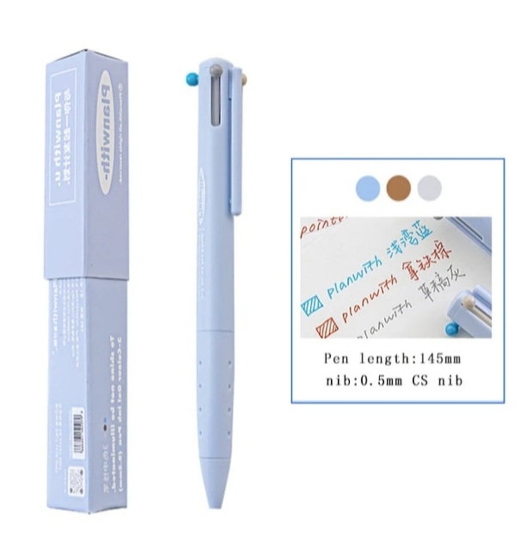 1pc 3 in 1 Ballpoint Pen, Triangular Multi-color Pen, Brown, Gray, Blue ...