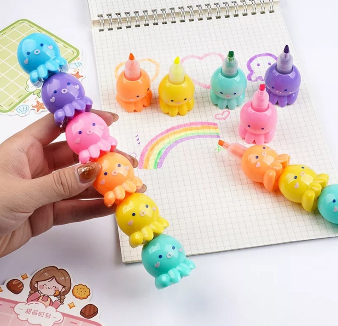 5 in 1 Cute Little Octopus Highlighter, Fluorescent Marker Pen, 5 ...
