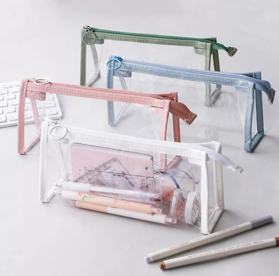 1pc Simple Transparent Pencil Case, 7 Colors Large Capacity Pen Bag ...