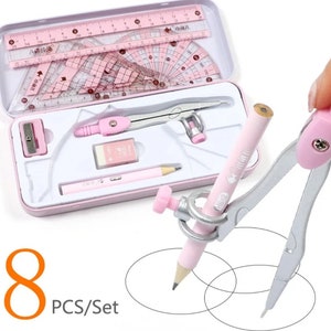 8pcs Set Mathematical Set, Drawing Set, Measuring Ruler Set, Pink, Blue ...