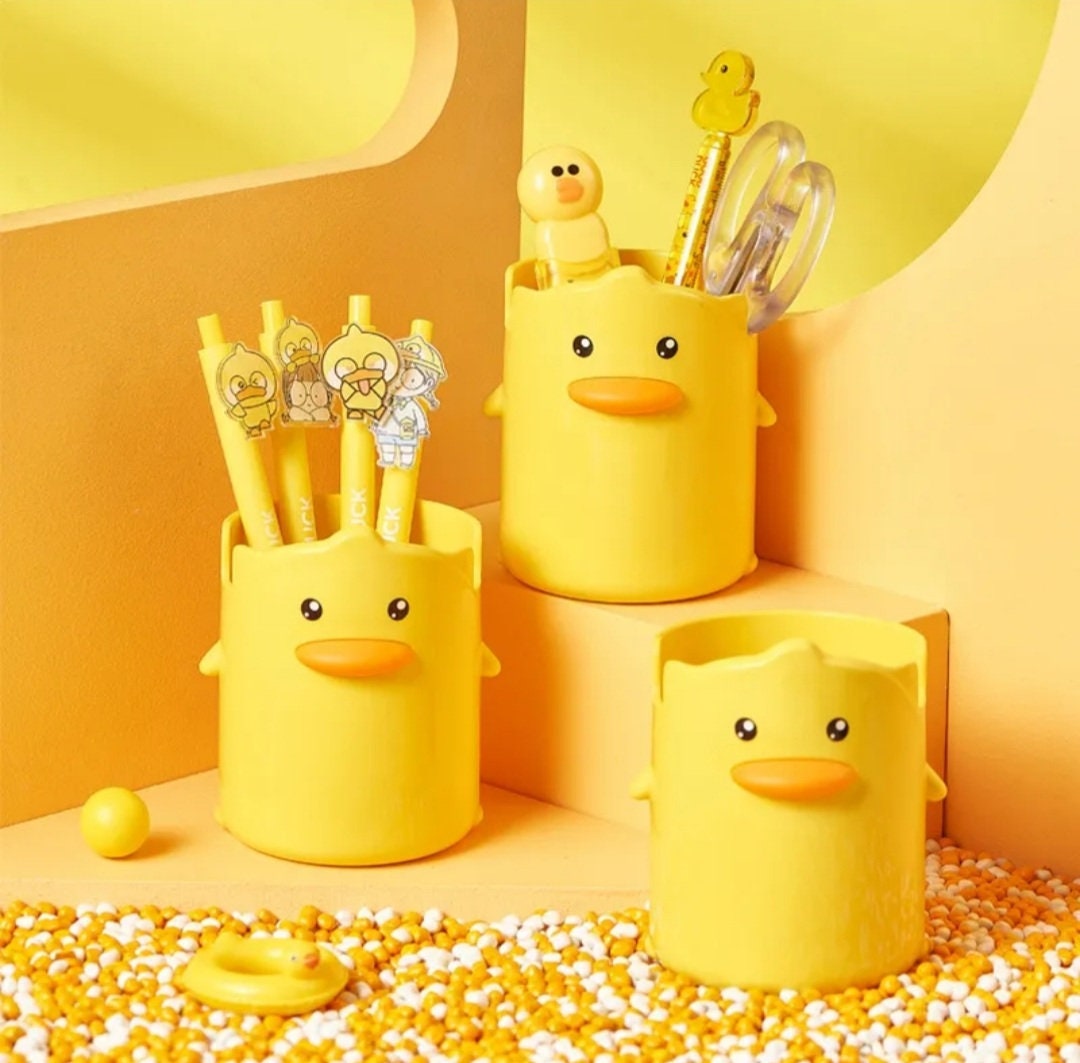 1pc Little Yellow Duck Pen Holder, Cute Funny Animal Pencil Holder ...