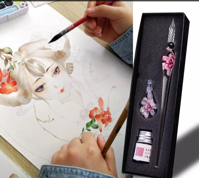 Flower Pattern Dip Pen Glass Pen Set Dipping Pen Gift - Etsy