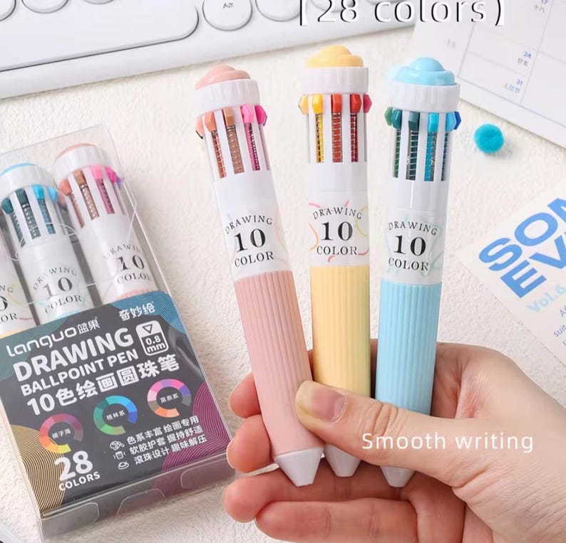 28 Colour Ink Pen, 3pc Multicolour Ballpoint Pen, 10-in1 Coloured Pen ...