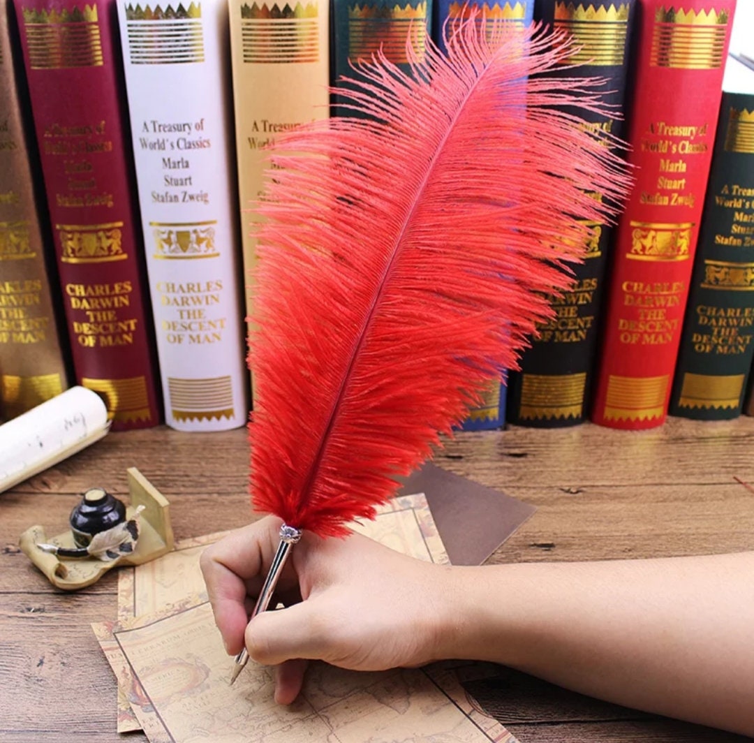 Beautiful Ostrich Feather Ballpoint Pen, Feather Pen, School- Office ...