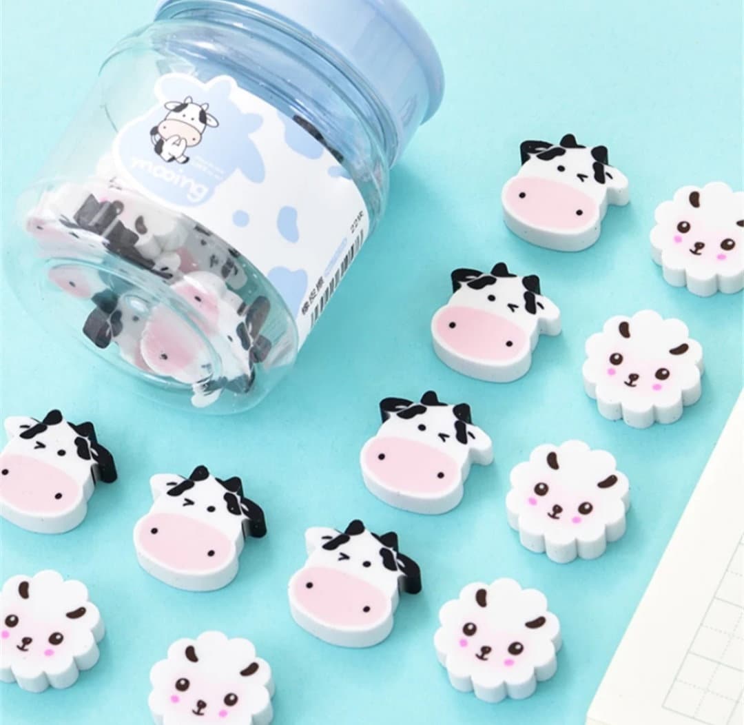22pcs Set Cute Animal Cow, Sheep Erasers, Rubber Eraser, Gift Box ...