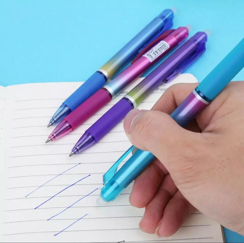 4pcs Rainbow Color Erasable Ballpoint Pens, 0.5 Mm, Black/blue Ink Pen ...