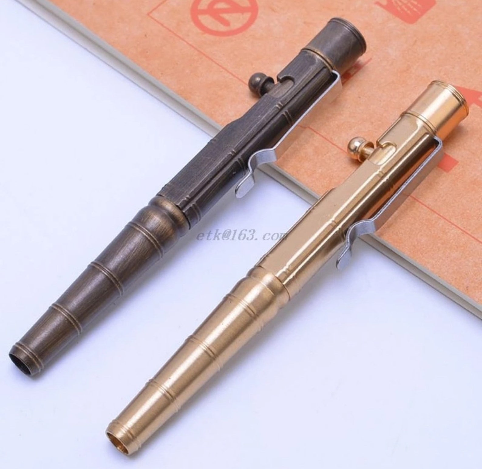 Vintage Solid Brass Gel Ink Pen Bolt Action Bamboo Node Pen - Etsy