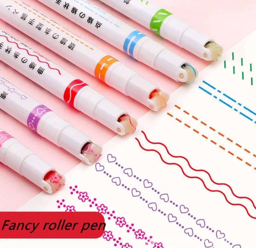 6pcs Set Double Line Pattern Outline Marker Pen, Highlighter Pen, Quick ...