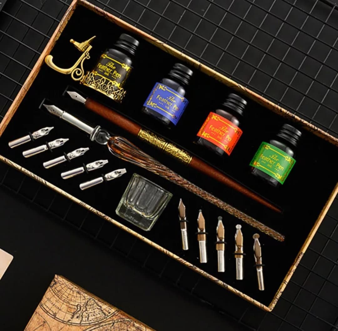 18 Pcsglass Dip Pen Set 2 Dip Pen 10 Nibs 4 Color Ink Etsy