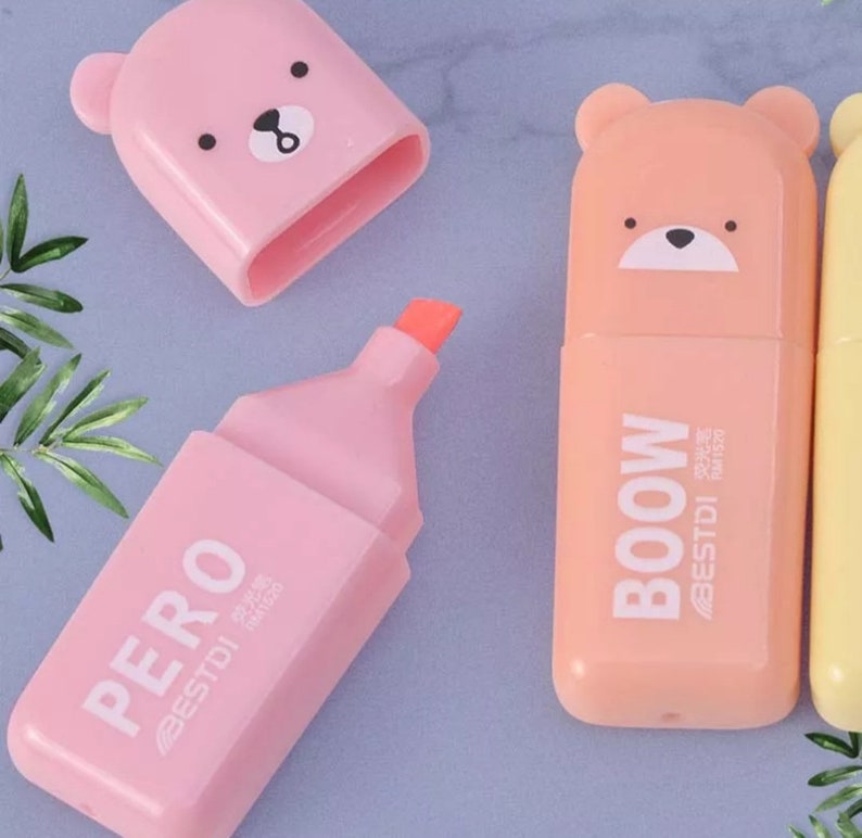 Cartoon Mini Bear Highlighter Markers, Marker Pen, Office, School ...