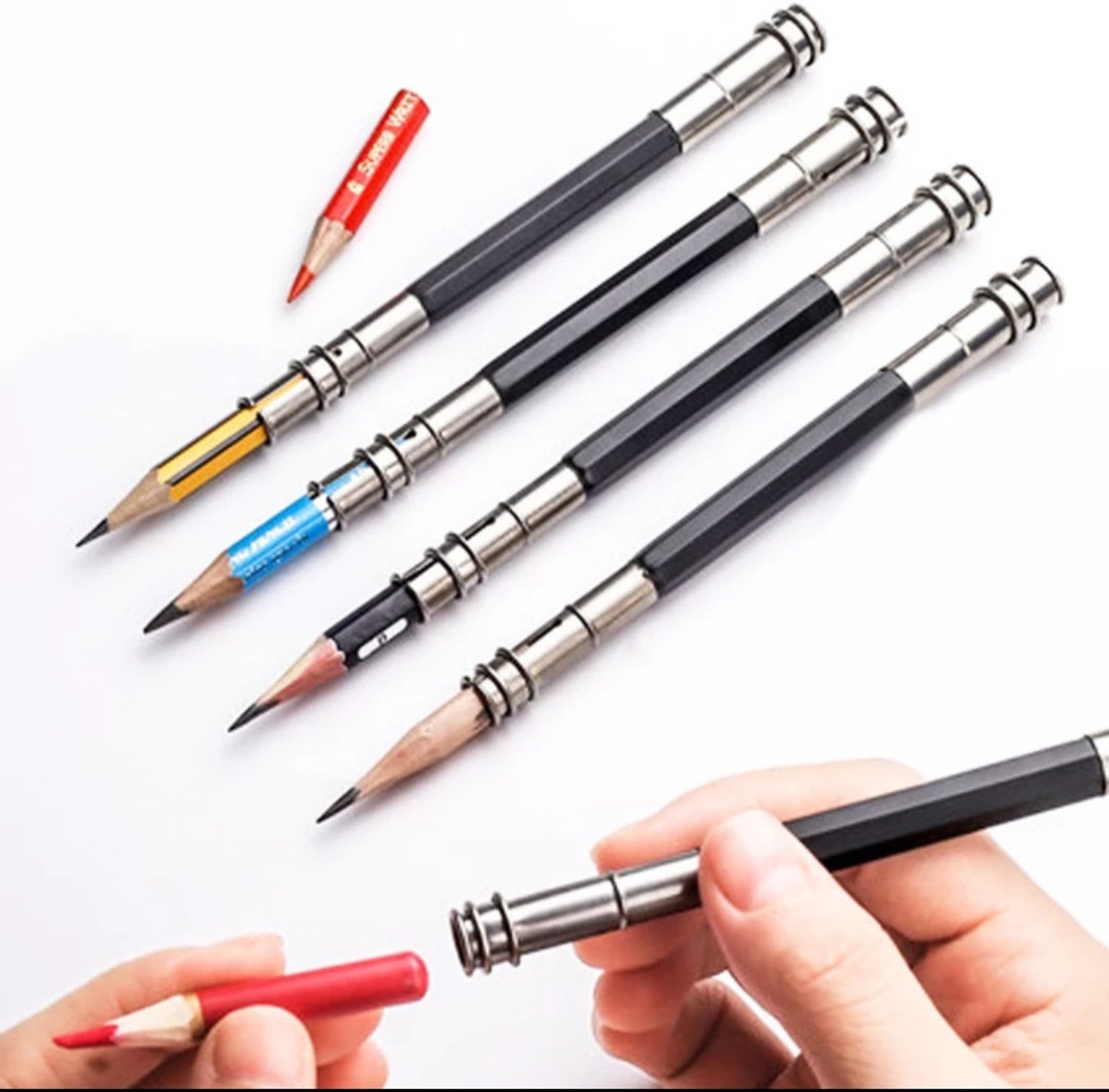 4pc Pencil Extender, Adjustable Pencil Extender, School Art, Dual Head ...
