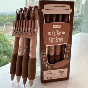 4pcs Coffee Beans Gel Pens, 0.5mm Black Ink Pen, Soft Bread Touch Pen ...