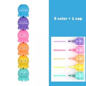 5 in 1 Cute Little Octopus Highlighter, Fluorescent Marker Pen, 5 ...