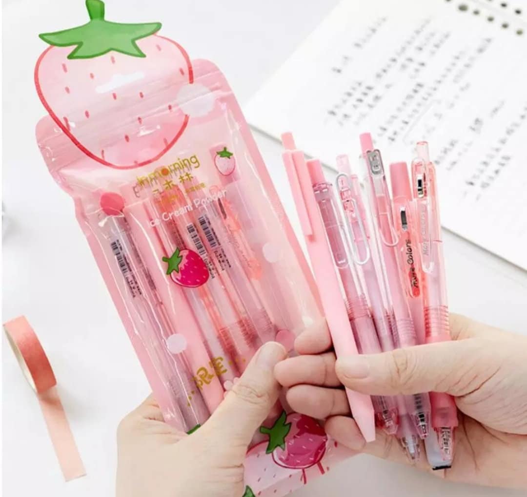 6pcs Pen Highlighter Set Pink Blue Color Pen Set 0.5mm Black - Etsy