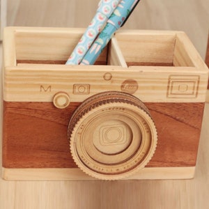 Camera Wooden Desktop Organizer, Unique Design Pen Holder,school ...