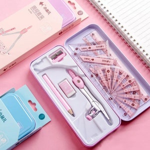 8pcs Set Mathematical Set, Drawing Set, Measuring Ruler Set, Pink, Blue ...