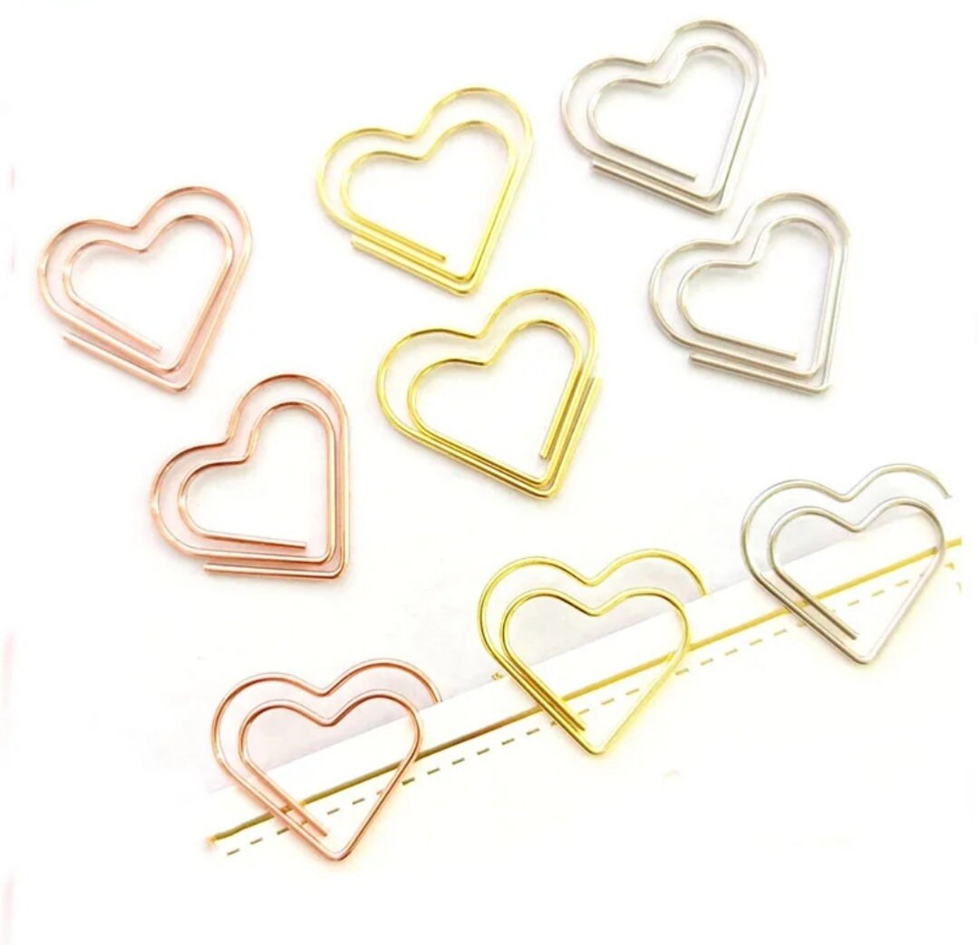50pcs Heart Mini Paper Clip, Metal Clip, Binder Clip, Office, School ...