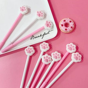 2pc Pink/white Cute Cat Paw Gel Pen, 0.5mm Black Ink Pen, Promotional ...