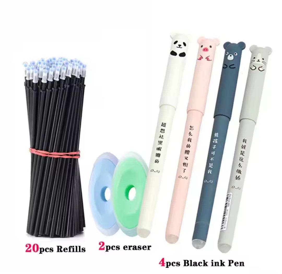 26pcs Set Panda Gel Pen, Erasable Gel Pen Set, 0.35 Mm Pen, 4 Pen + 20 ...