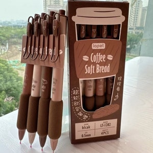 4pcs Coffee Beans Gel Pens, 0.5mm Black Ink Pen, Soft Bread Touch Pen ...