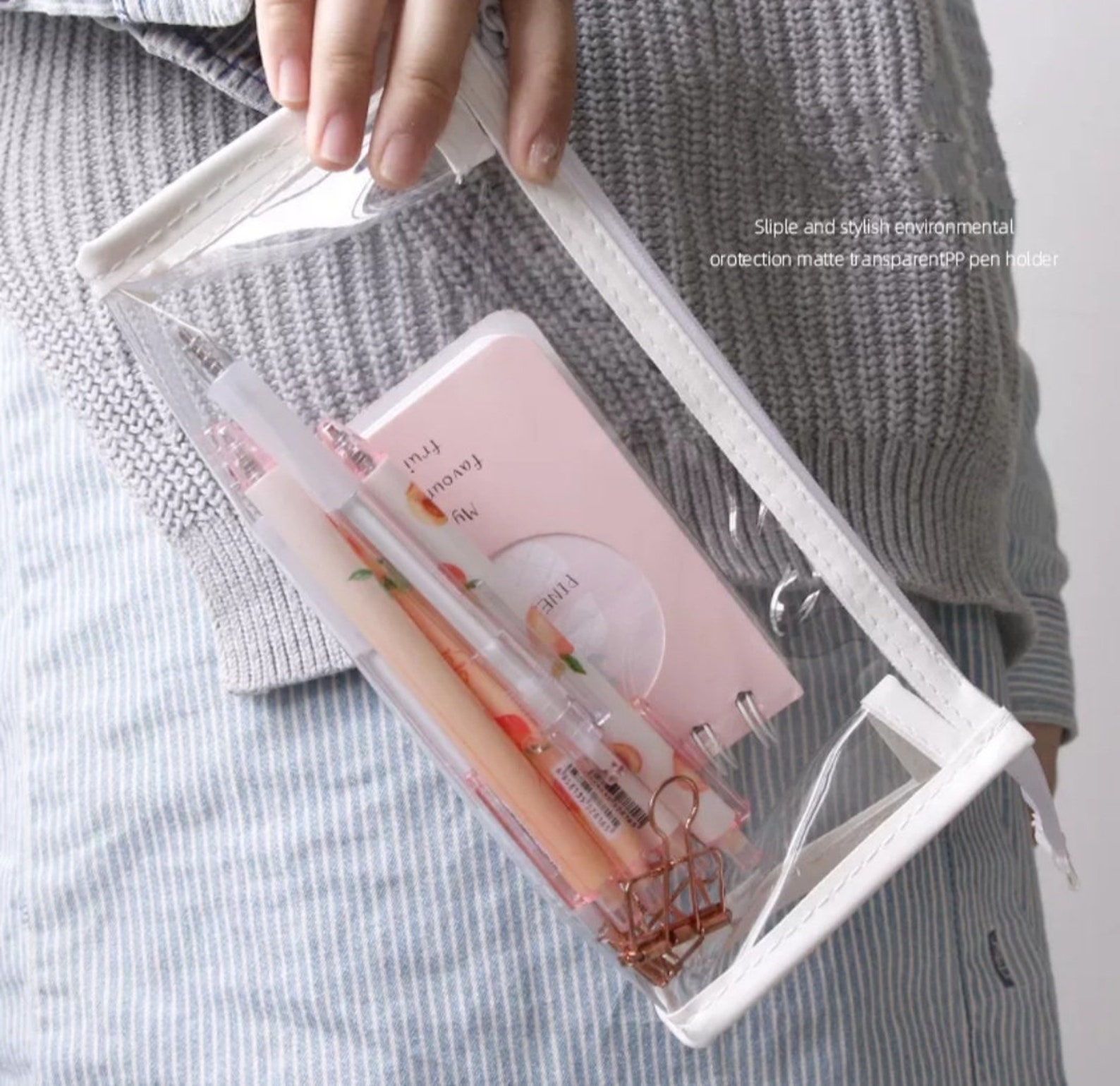 1pc Simple Transparent Pencil Case, 7 Colors Large Capacity Pen Bag ...
