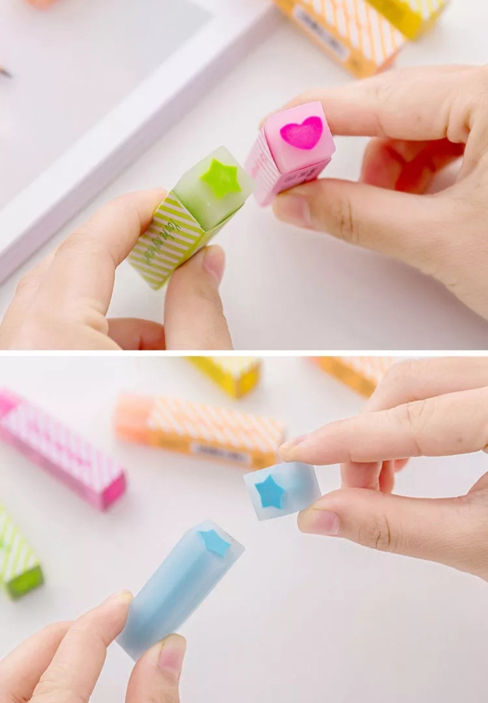 3pcs Cute Star Love Heart Erasers, Candy Color Soft Eraser, 2B Erasers ...