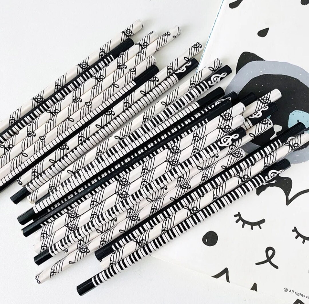 12pcs Musical Note Pencil, Cute Black & White Wooden Pencil, Student ...