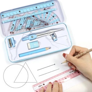 8pcs Set Mathematical Set, Drawing Set, Measuring Ruler Set, Pink, Blue ...