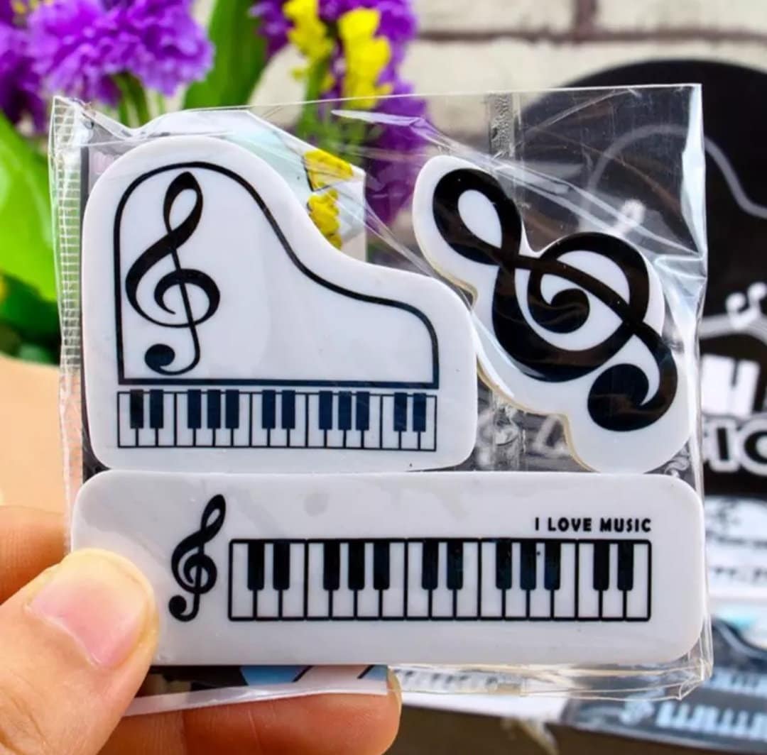 3pcs Set Musical Piano Notes Pencil Erasers, Rubber Erasers, Student ...
