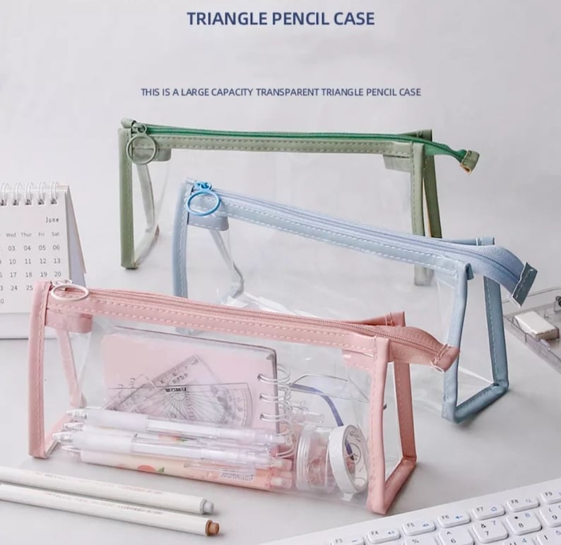 1pc Simple Transparent Pencil Case, 7 Colors Large Capacity Pen Bag ...