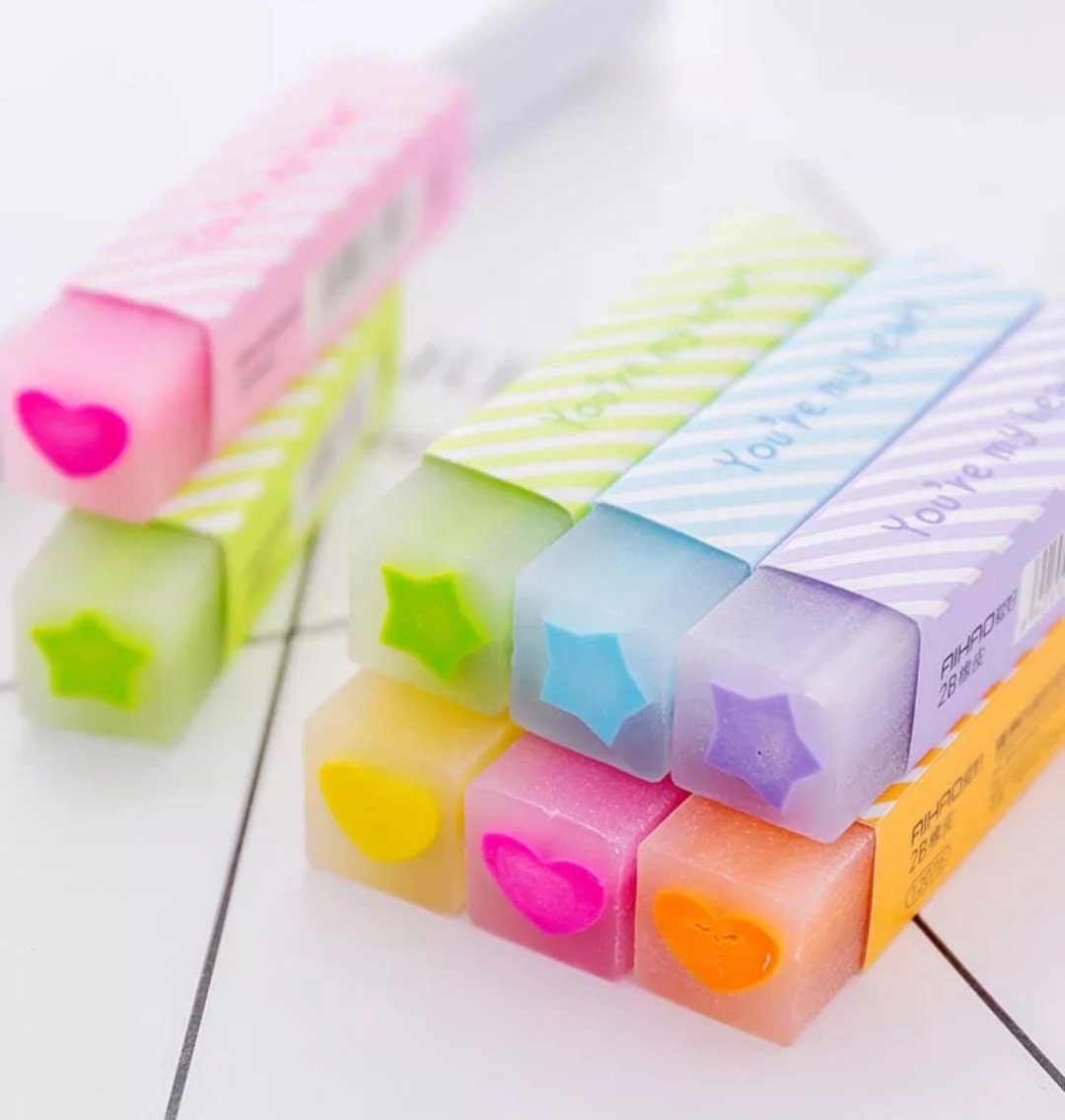 3pcs Cute Star Love Heart Erasers, Candy Color Soft Eraser, 2B Erasers ...