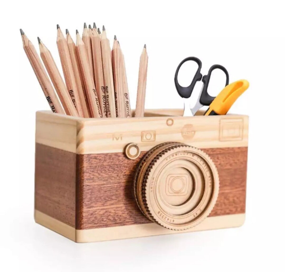 Camera Wooden Desktop Organizer Unique Design Pen - Etsy
