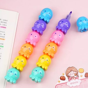 5 in 1 Cute Little Octopus Highlighter, Fluorescent Marker Pen, 5 ...