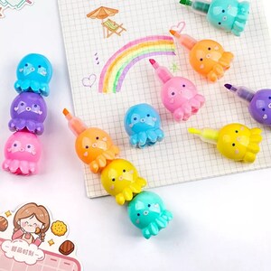 5 in 1 Cute Little Octopus Highlighter, Fluorescent Marker Pen, 5 ...