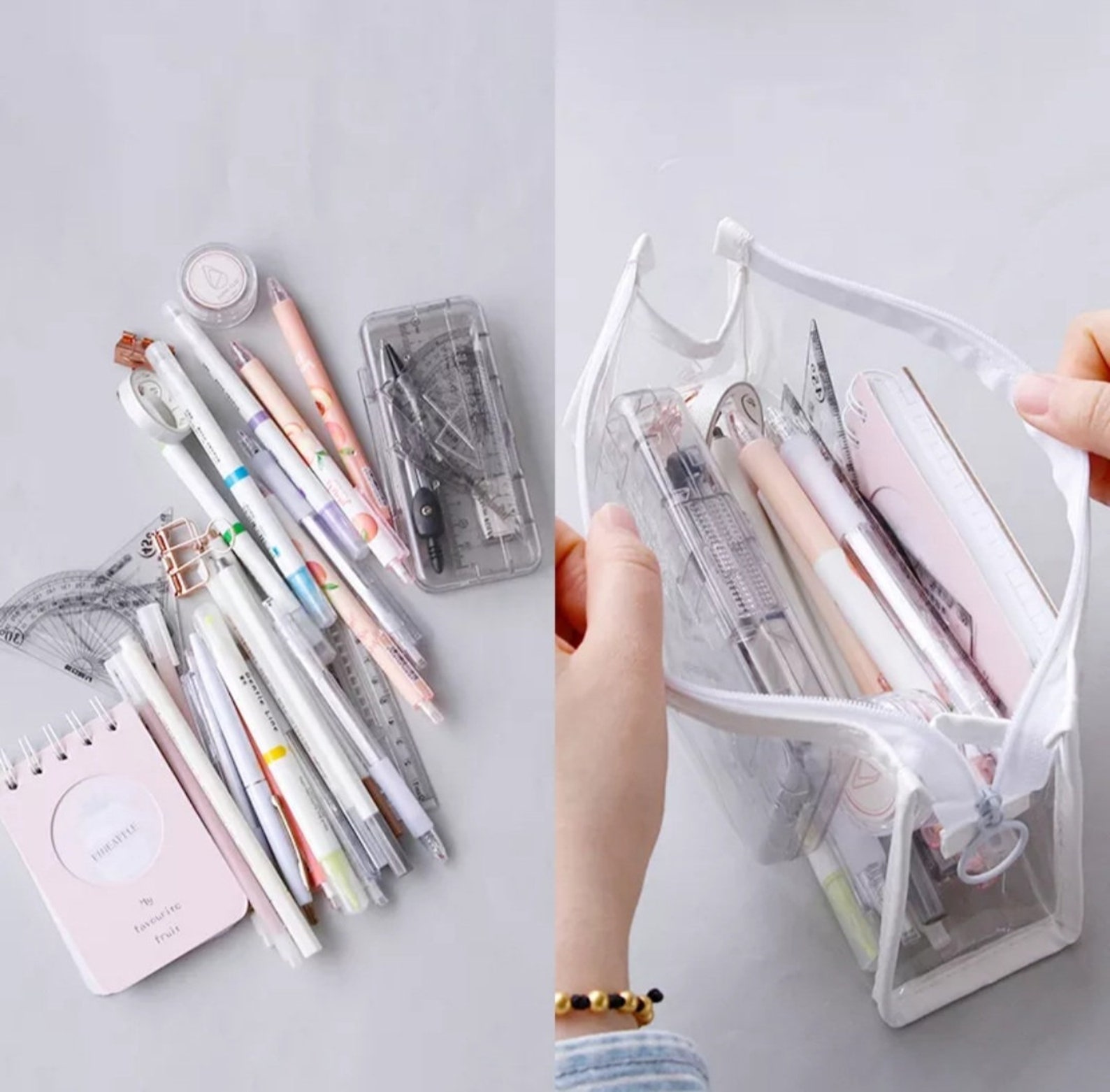 1pc Simple Transparent Pencil Case 7 Colors Large Capacity - Etsy