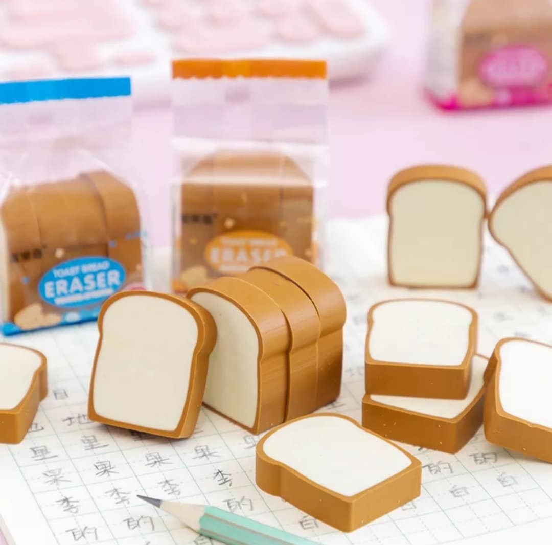 4pcs Set Toast Bread Erasers, Mini Pencil Erasers, Cute Bread Shape ...