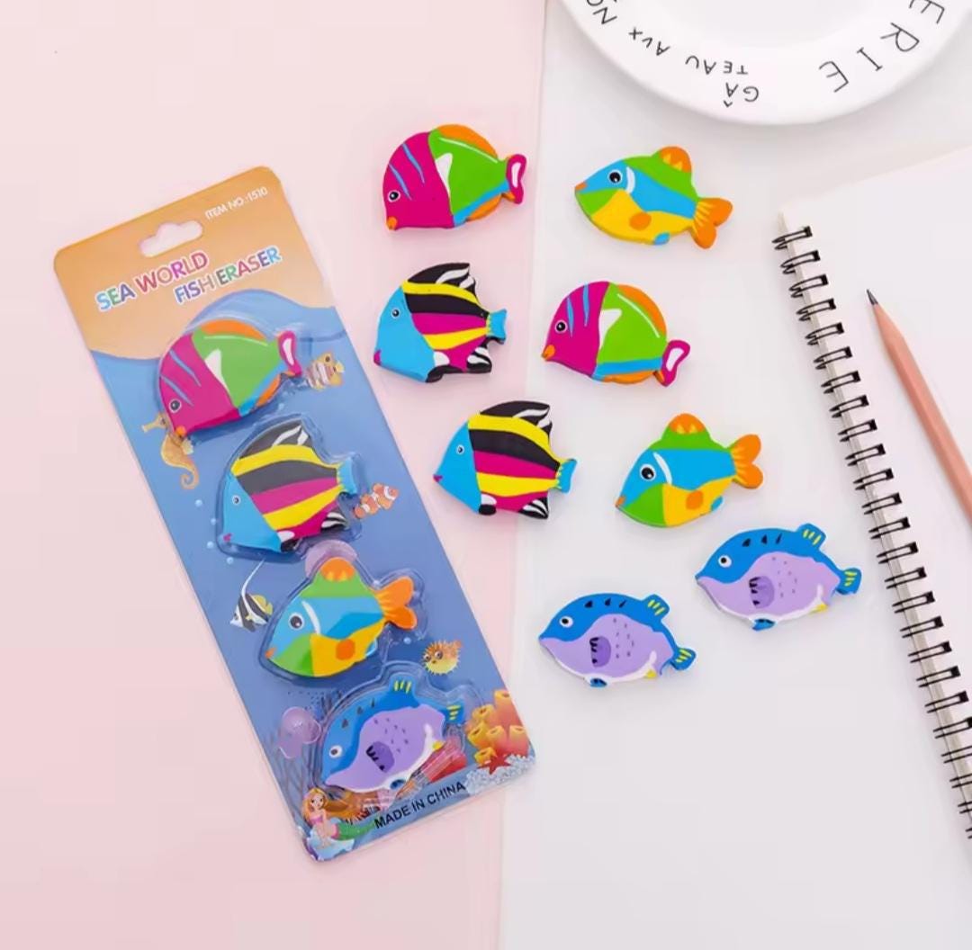 1 Set Colorful Fish Pencil Eraser, School, Office Supply, Student ...