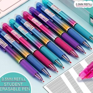 4pcs Rainbow Color Erasable Ballpoint Pens, 0.5 Mm, Black/blue Ink Pen ...