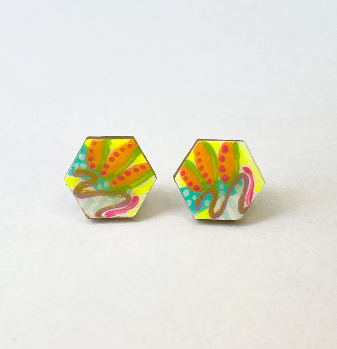 Neon Hexagon Studs - Etsy