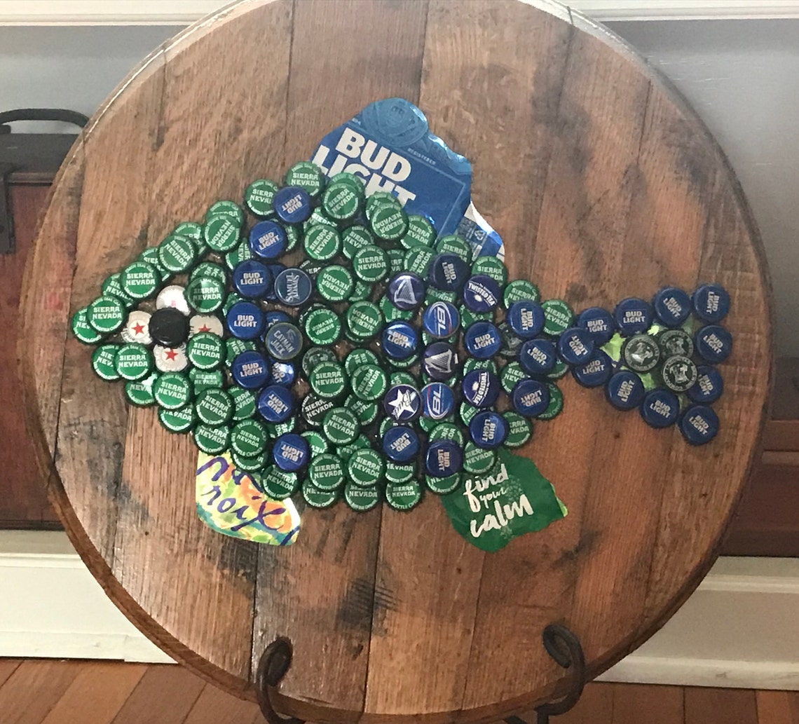 Bourbon Barrel With Bottle Cap Fish Design - Etsy
